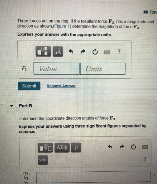 Solved a Rev Three forces act on the ring. If the resultant | Chegg.com