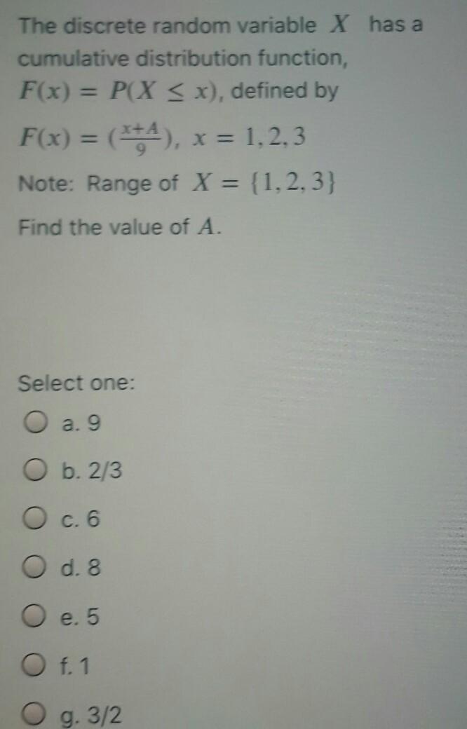 Solved Consider the following cumulative distribution | Chegg.com