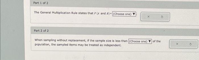 Solved Part 1 of 2 The General Multiplication Rule states | Chegg.com
