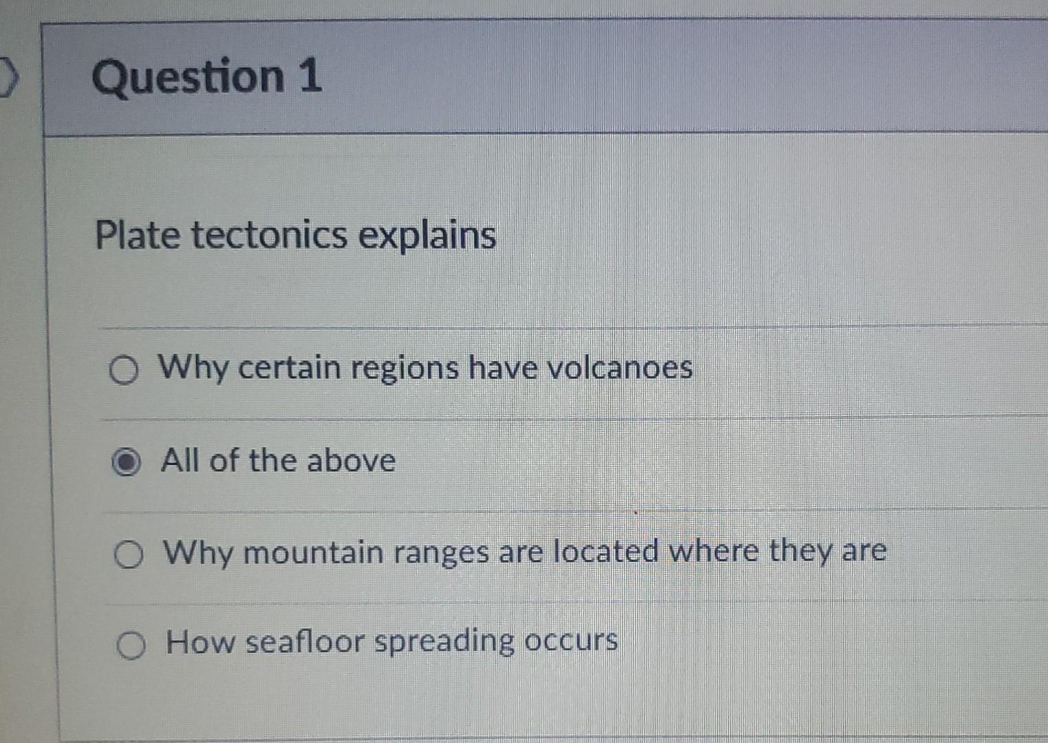 Solved Plate tectonics explains Why certain regions have | Chegg.com