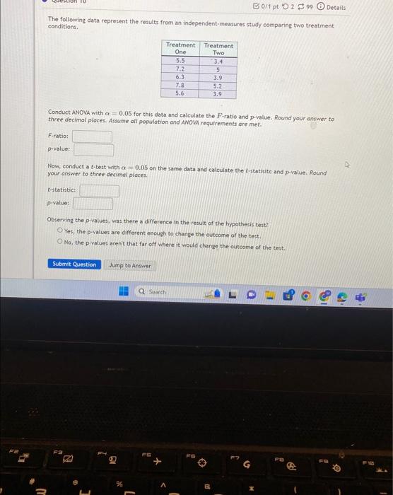 Solved The following data represent the results from an | Chegg.com