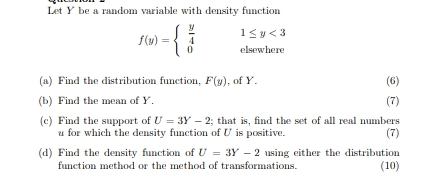 Solved Let Y ﻿be a random variable with density | Chegg.com
