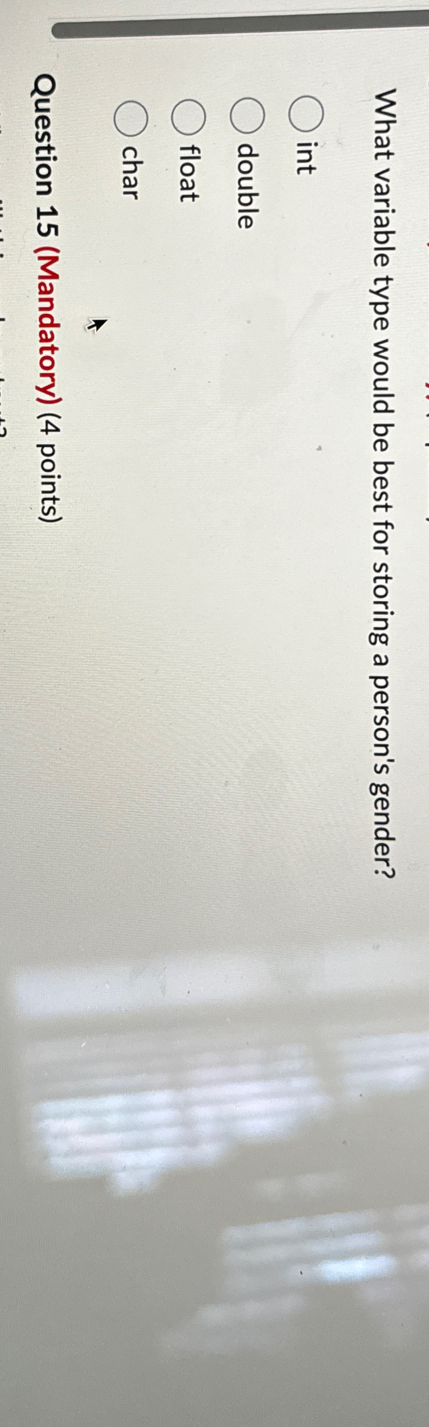 Solved What variable type would be best for storing a | Chegg.com