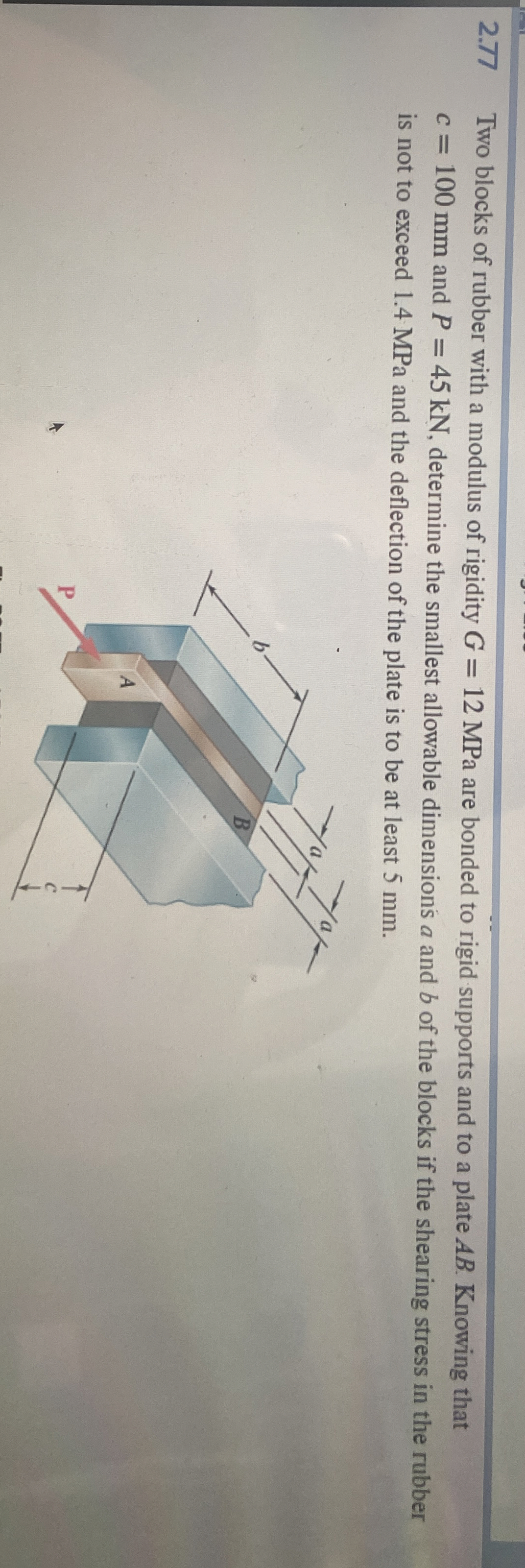 Solved 2.77 ﻿Two blocks of rubber with a modulus of rigidity | Chegg.com
