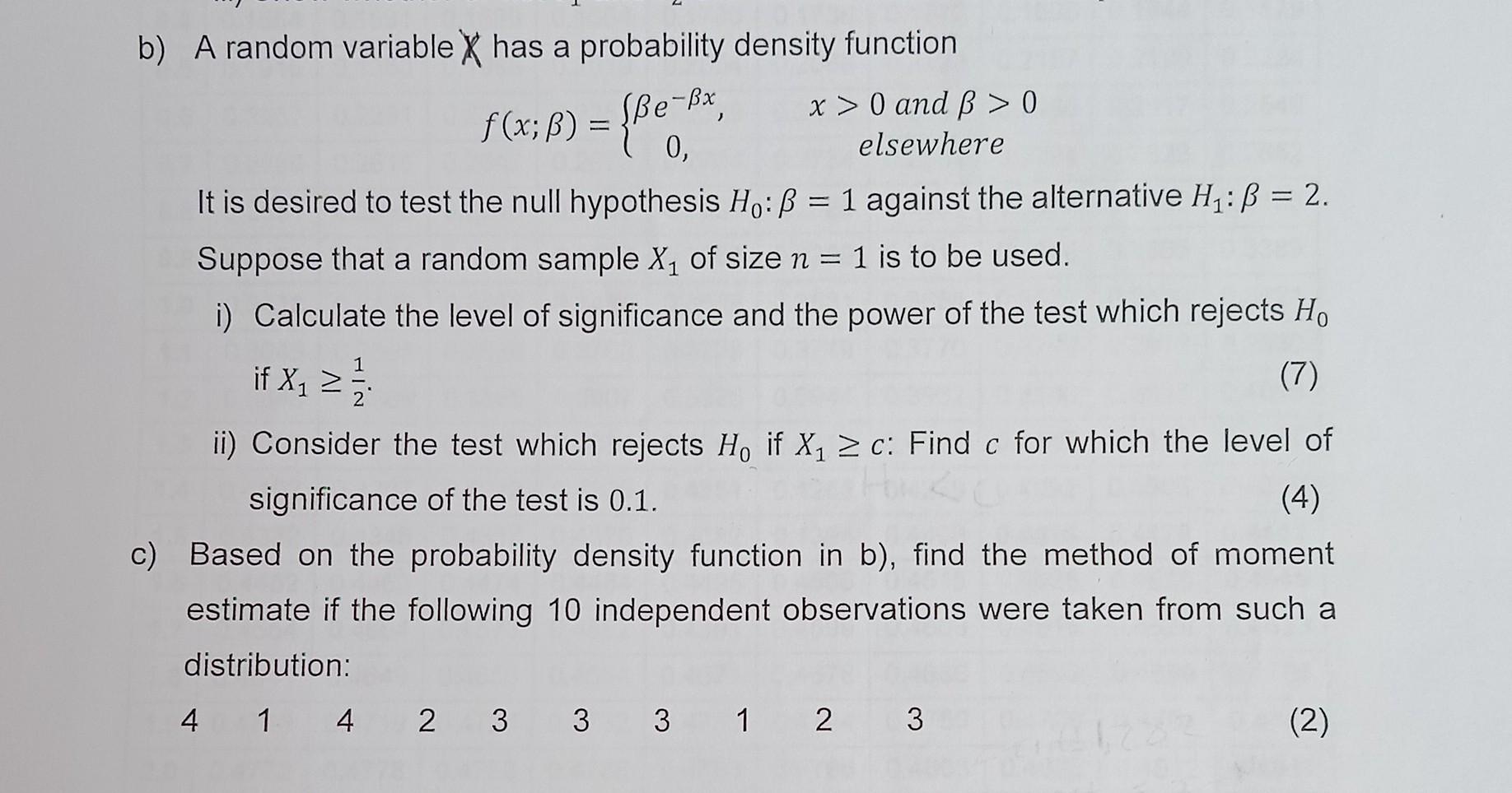 Solved b) A random variable X has a probability density | Chegg.com