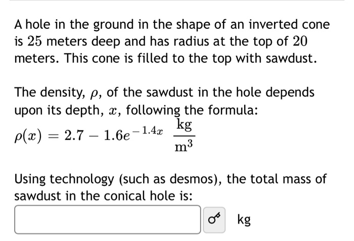 Solved A hole in the ground in the shape of an inverted cone | Chegg.com