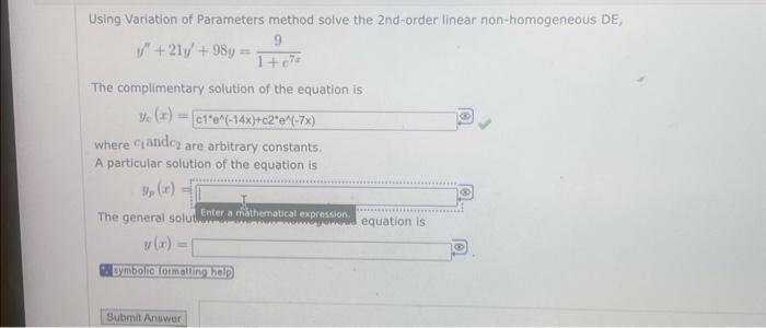 Solved Using Variation of Parameters method solve the 2 | Chegg.com