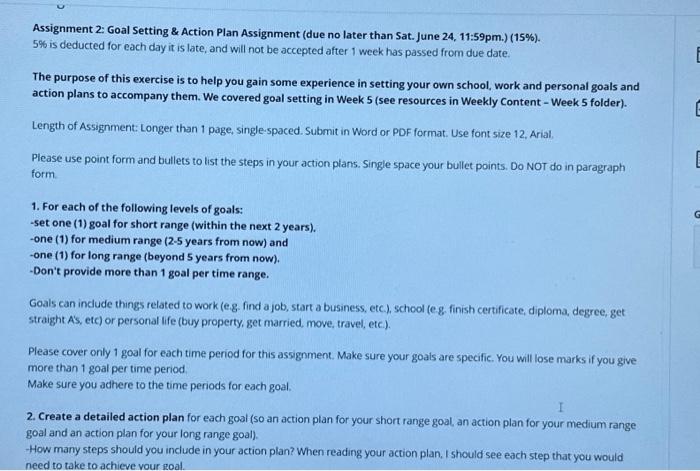 Solved Assignment 2: Goal Setting \& Action Plan Assignment | Chegg.com