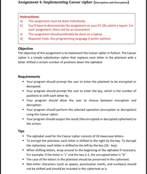 Assignment 4: Implementing Caesar cipher (Encryption | Chegg.com