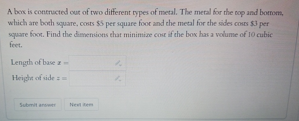 Solved A box is contructed out of two different types of | Chegg.com