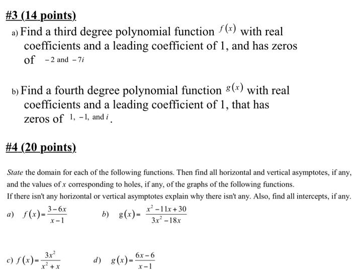 Solved #3 (14 points) a) Find a third degree polynomial | Chegg.com