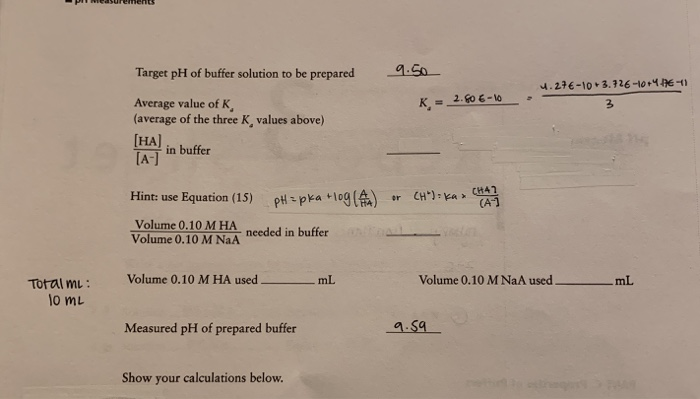 Solved Target pH of buffer solution to be prepared 9.50 | Chegg.com