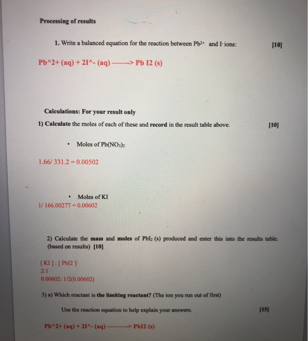 Solved 2) Calculate the mass and moles of PbI2 (s) produced | Chegg.com