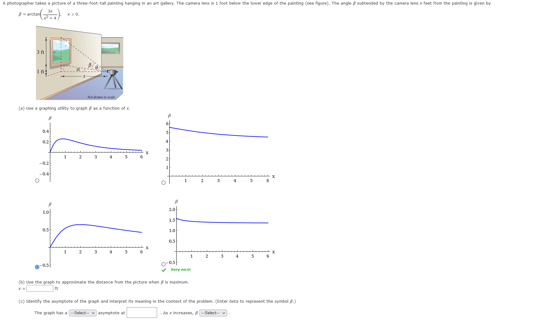 Solved β=arctan(3xx2+4),x>0.(a) ﻿Use a graphing utility to | Chegg.com