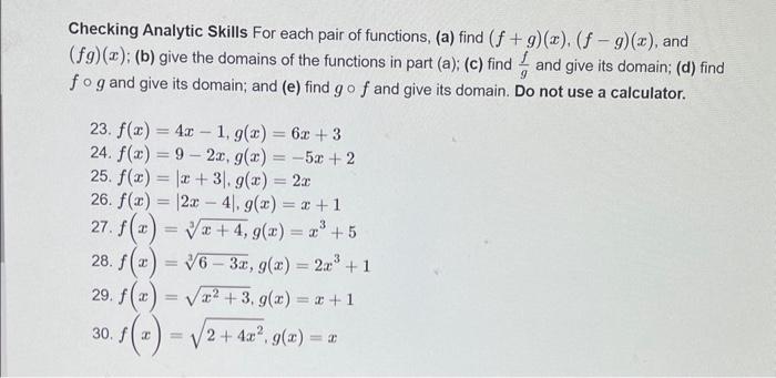 Solved Checking Analytic Skills For each pair of functions, | Chegg.com