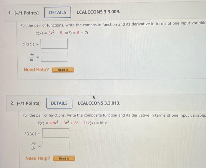 Solved For the pair of functions, write the composite | Chegg.com