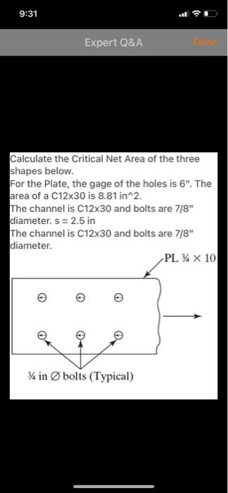 Solved 9:31 Expert Q&A Calculate the Critical Net Area of | Chegg.com