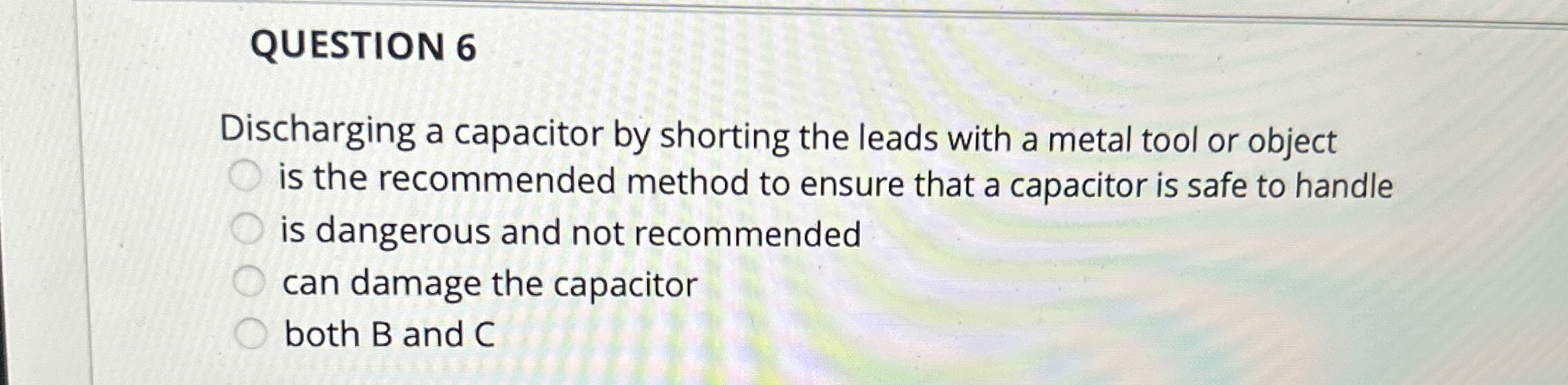 Solved QUESTION 6Discharging a capacitor by shorting the | Chegg.com