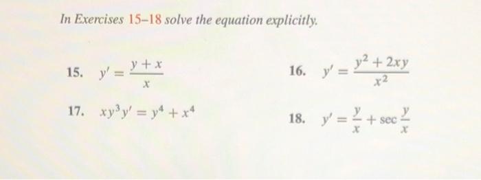 Solved In Exercises 15-18 solve the equation explicitly. 15. | Chegg.com