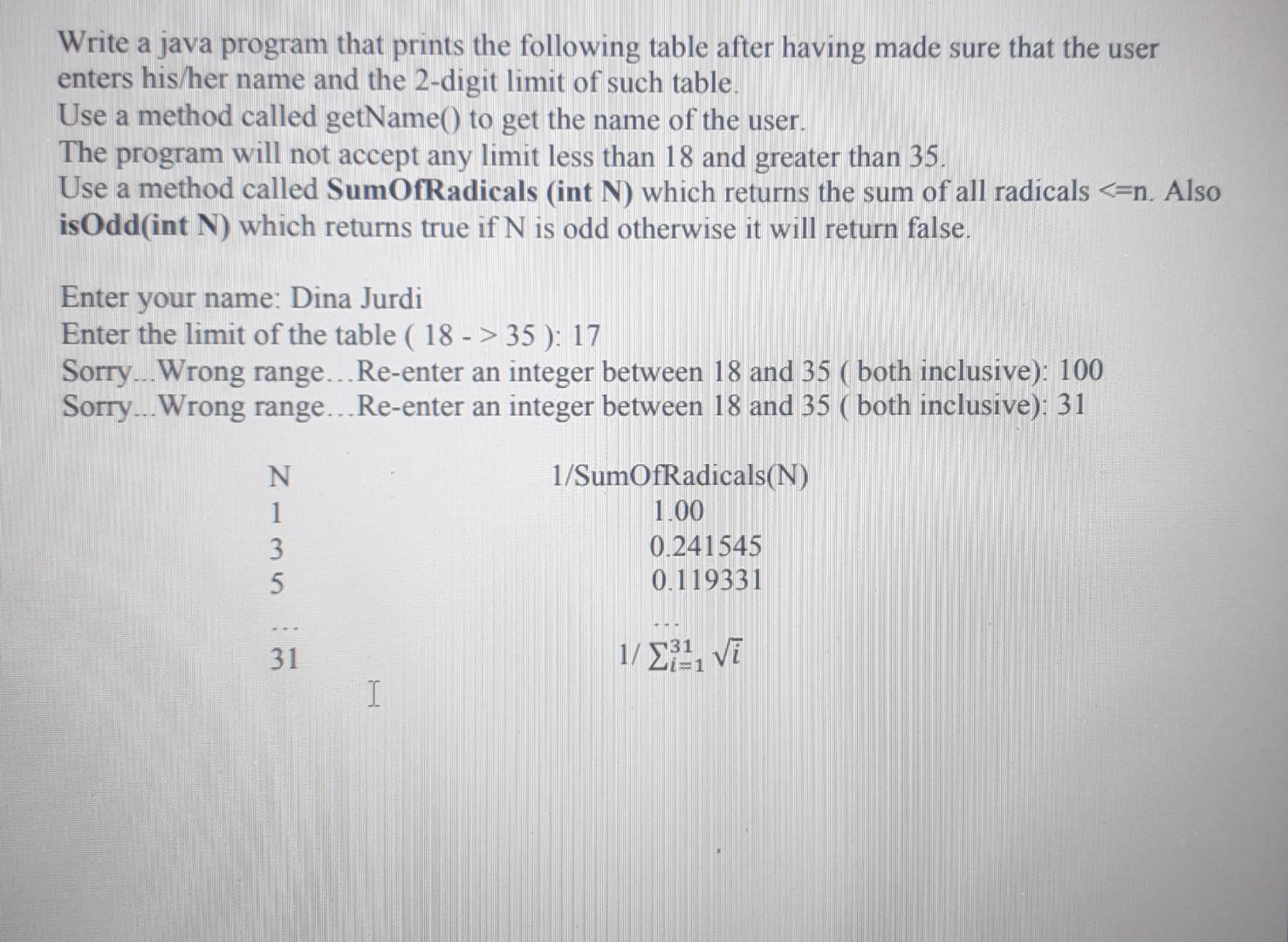 Solved Write a java program that prints the following table | Chegg.com