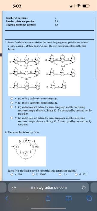 Solved 1. Identify which automata define the same language | Chegg.com