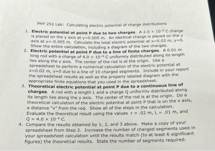 Solved PHY 252 Lab: Calculating electric potential of charge | Chegg.com