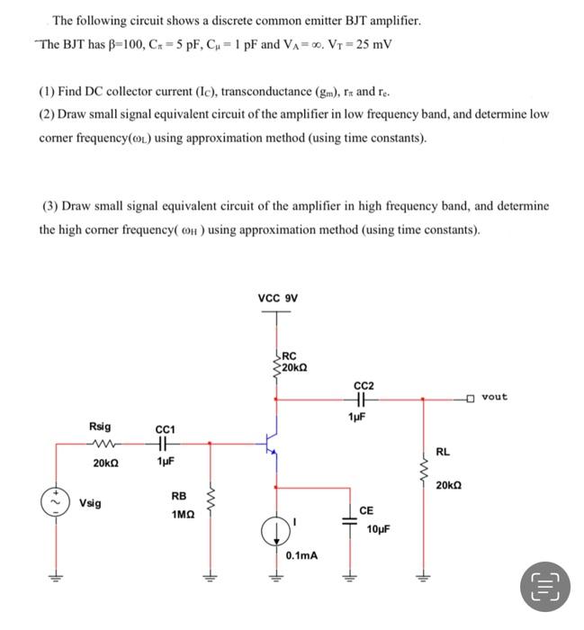Solved The following circuit shows a discrete common emitter | Chegg.com