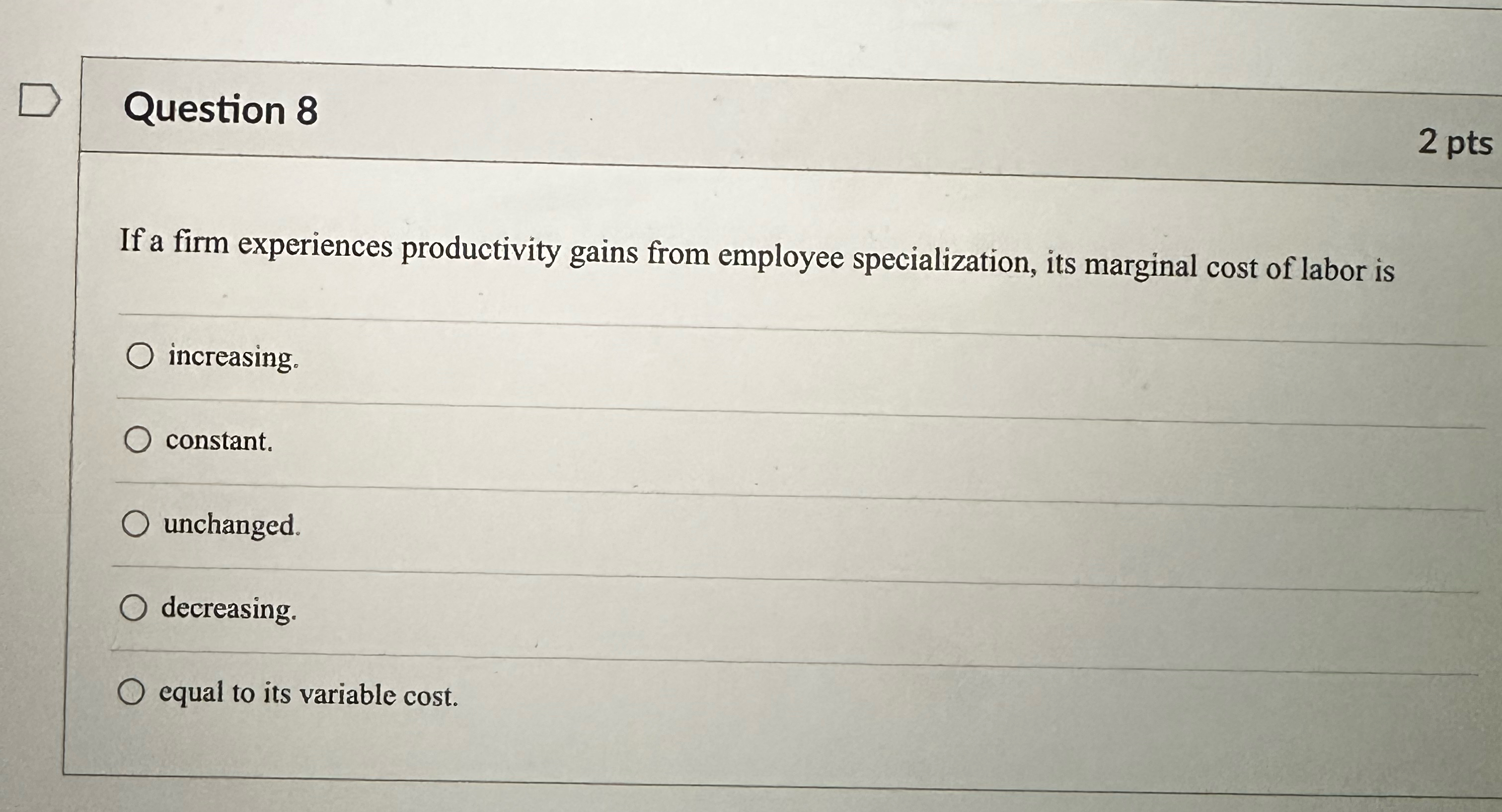 Solved Question 82 ﻿ptsIf a firm experiences productivity | Chegg.com
