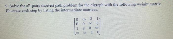 Solved 9. Solve the all-pairs shortest path problem for the | Chegg.com