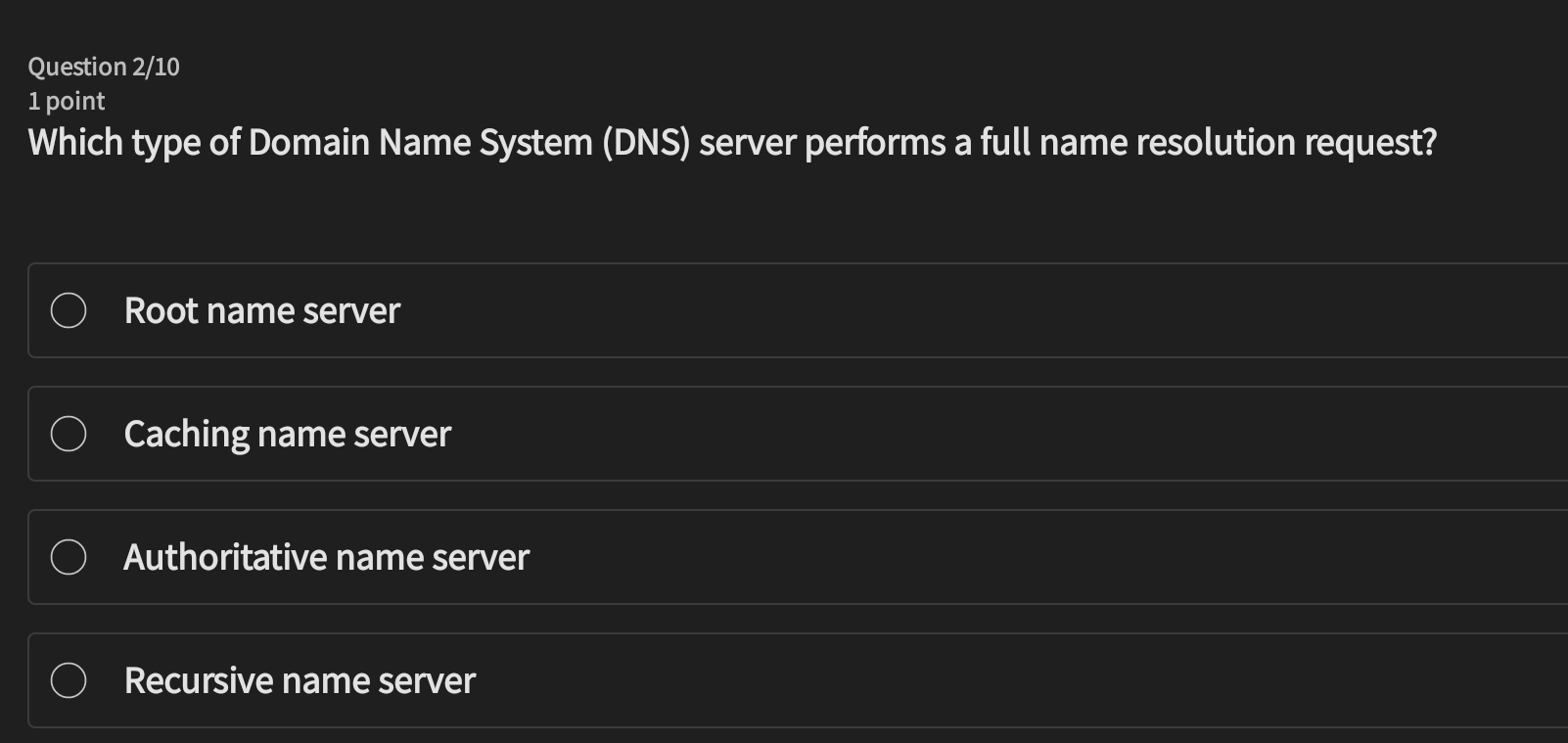 Solved Question 2101 pointWhich type of Domain Name System | Chegg.com Solved Question 2101 pointWhich type of Domain Name System | Chegg.com