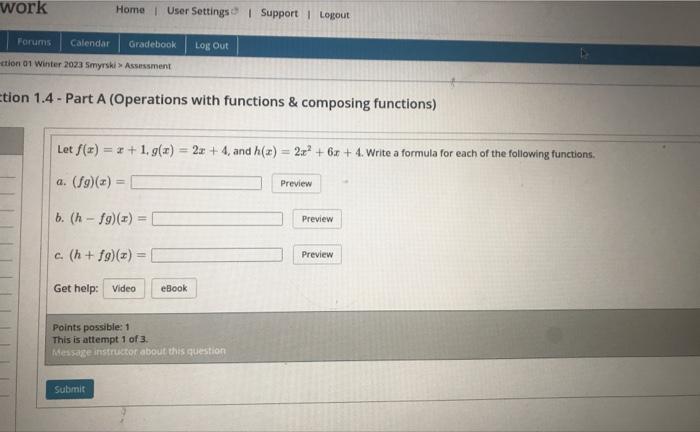 Solved 14 Part A Operations With Functions And Composing 