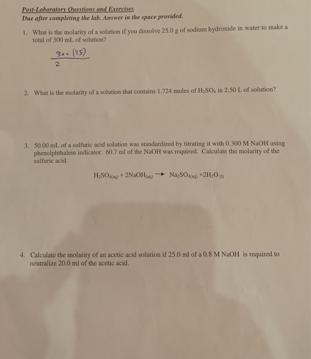 Solved Post-Laboratory Questions and Exercises Due after | Chegg.com