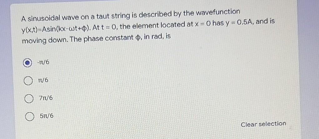 Solved A sinusoidal wave on a taut string is described by | Chegg.com