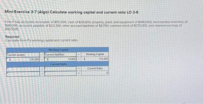 Solved Mini-Exercise 3-7 (Algo) Calculate working capital | Chegg.com