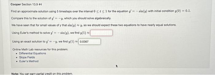 Solved Cooper Section 13.9 #4 Find an approximate solution | Chegg.com