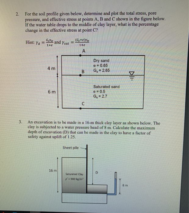 Solved 2 . For the soil profile given below, determine and | Chegg.com