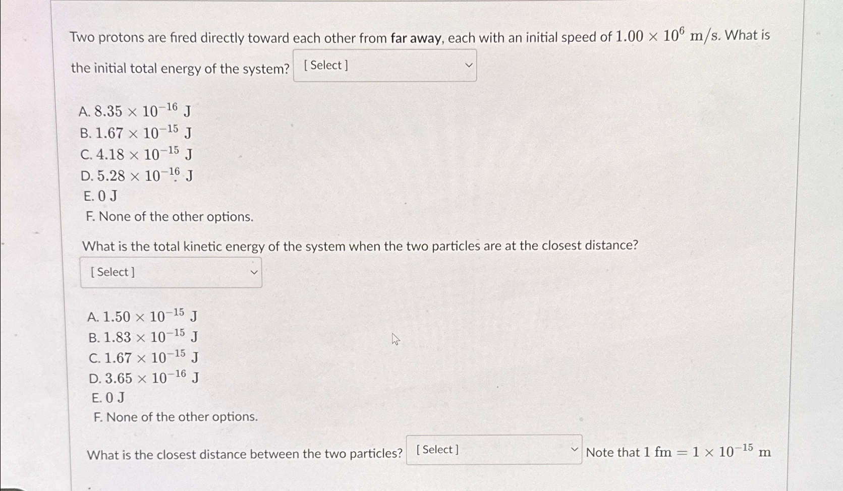 Solved Two protons are fired directly toward each other from | Chegg.com