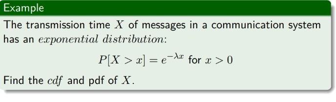 Solved Example The transmission time X of messages in a | Chegg.com
