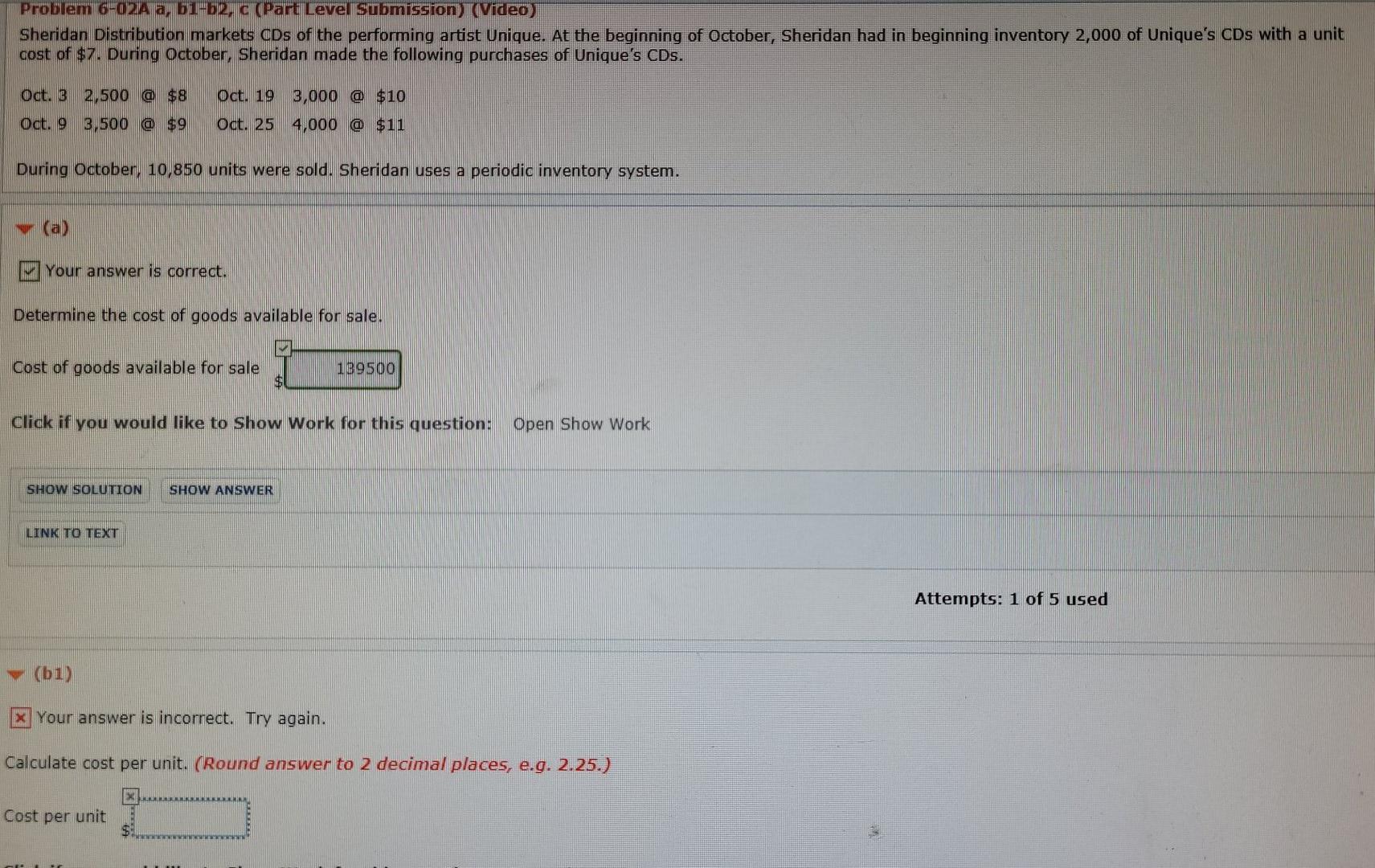 Solved Problem 6-02A a, bl-b2, c (Part Level Submission | Chegg.com