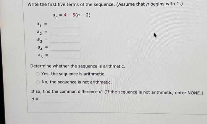 Solved Write the first five terms of the sequence. (Assume | Chegg.com