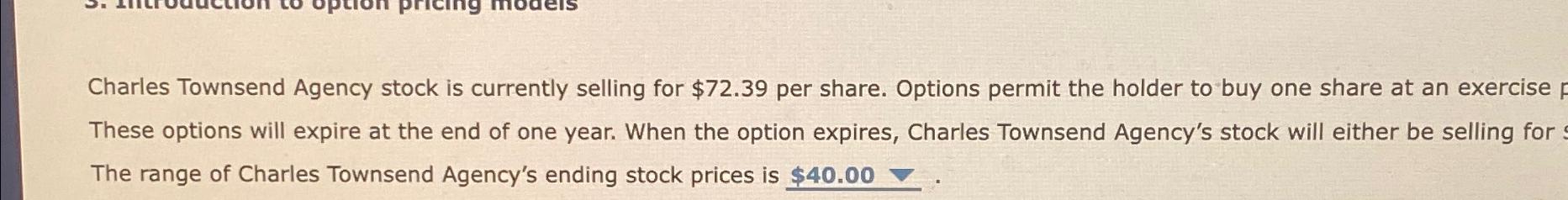 Solved Charles Townsend Agency stock is currently selling | Chegg.com