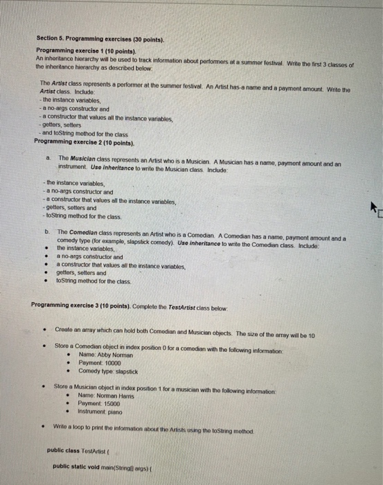 Solved Section 5. Programming exercises (30 points). | Chegg.com Solved Section 5. Programming exercises (30 points). | Chegg.com