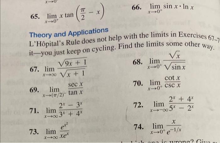 Solved 65. limx→0+xtan(2π−x) 66. limx→0+sinx⋅lnx Theory and | Chegg.com
