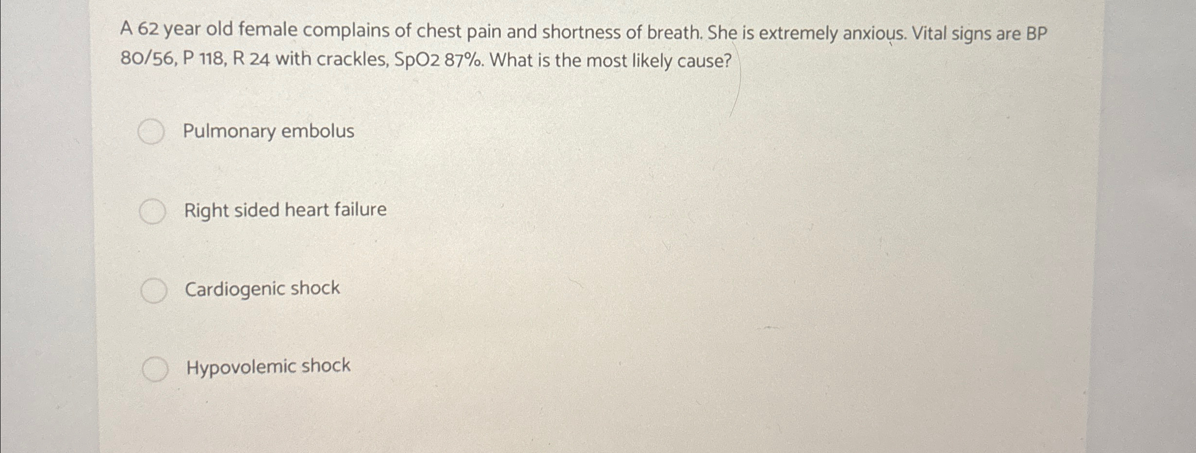 Solved A 62 ﻿year old female complains of chest pain and | Chegg.com