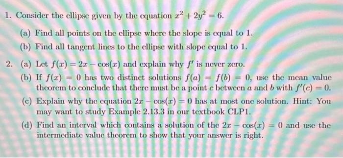 Solved 1. Consider the ellipse given by the equation | Chegg.com