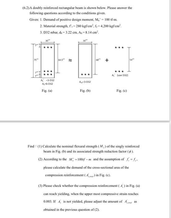 Solved A doubly reinforced rectangular beam is shown below. | Chegg.com