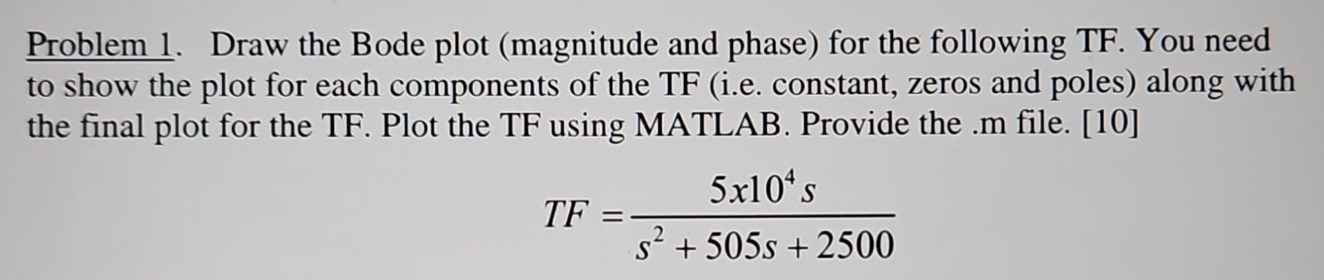 Solved Problem 1. Draw the Bode plot (magnitude and phase) | Chegg.com