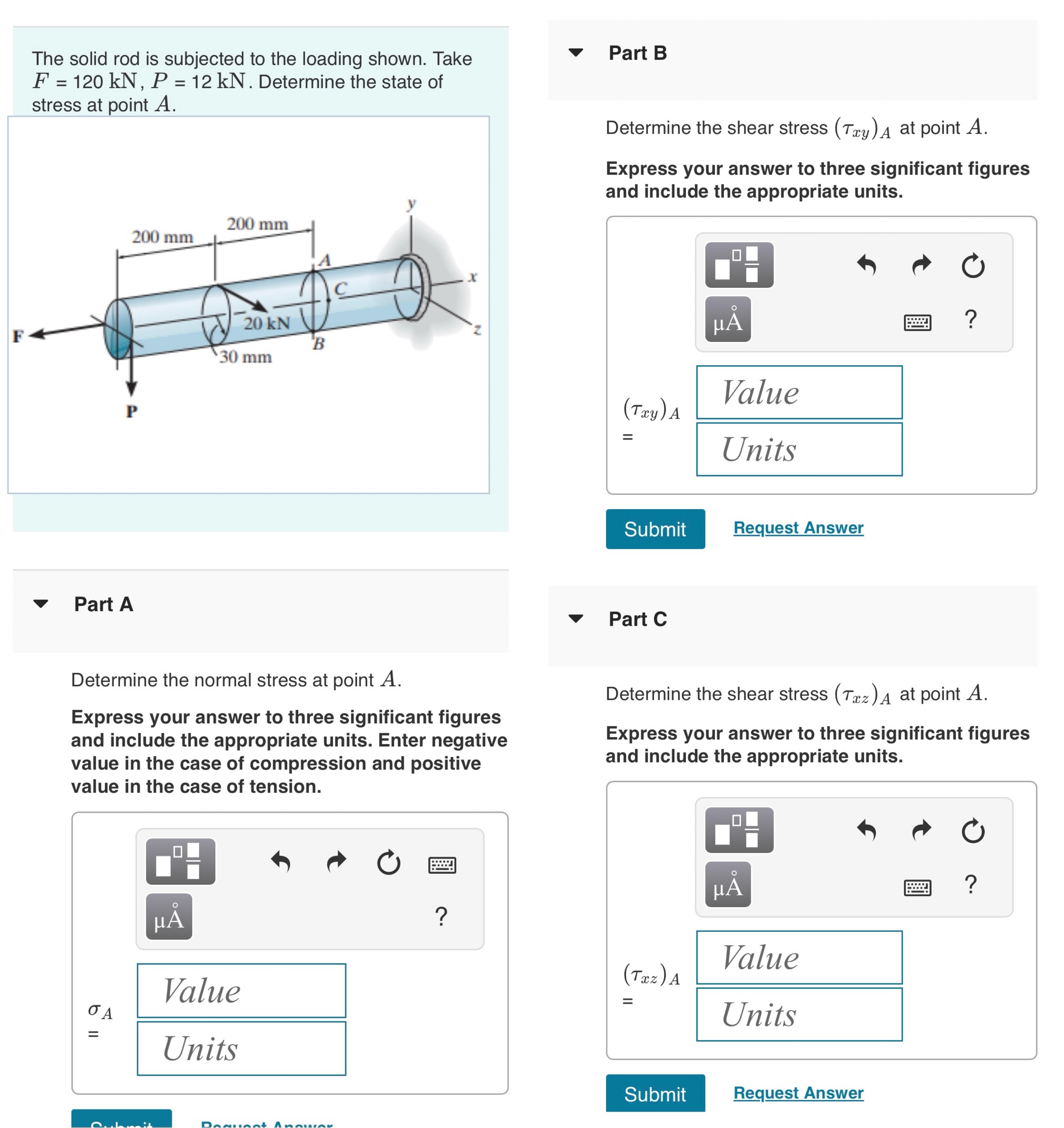 Solved The solid rod is subjected to the loading shown. Take | Chegg.com