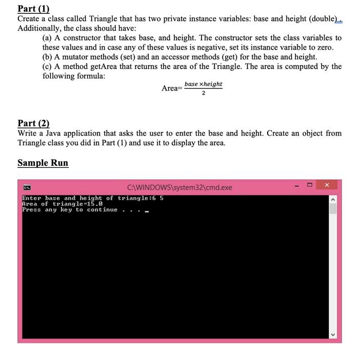 Solved Part (1) Create a class called Triangle that has two | Chegg.com