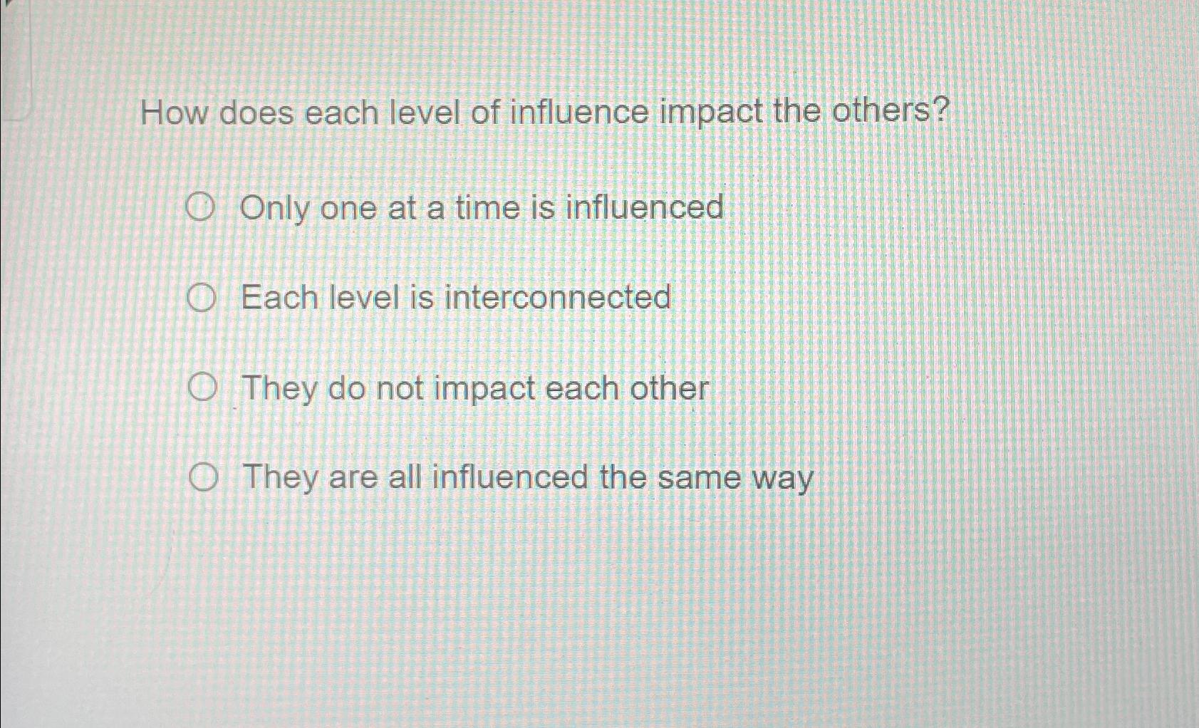 Solved How does each level of influence impact the | Chegg.com